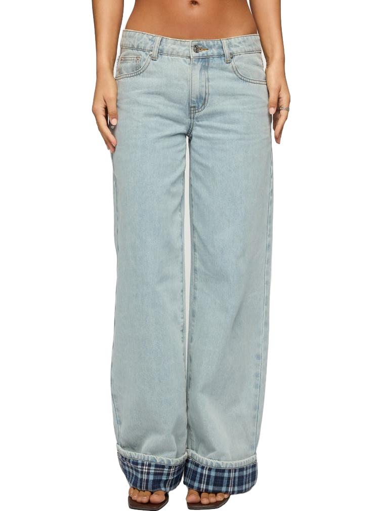 EDIKTED EDIKTED Plaid Detail Wide Leg Jeans
